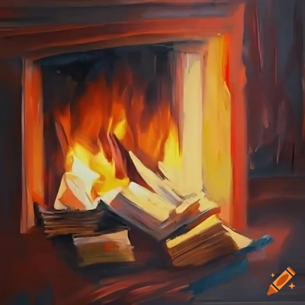 Painting of fire in an intricate victorian fireplace by caspar ...