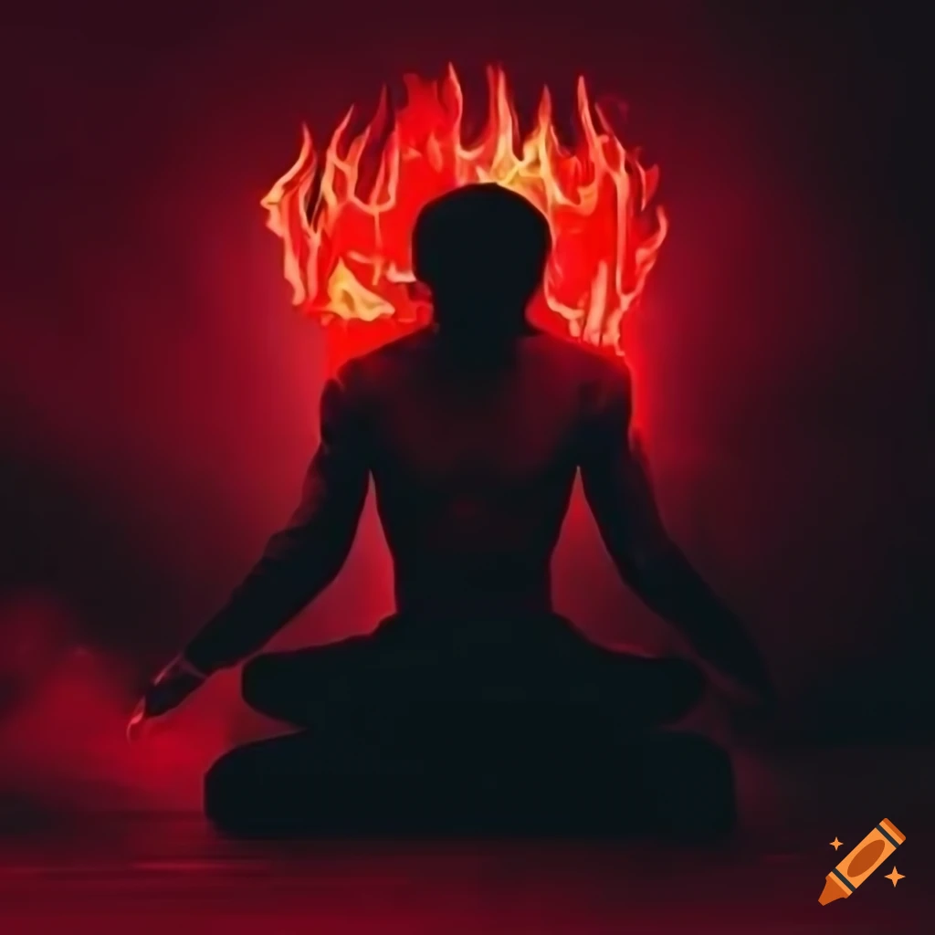 Red and black artwork representing love and hate