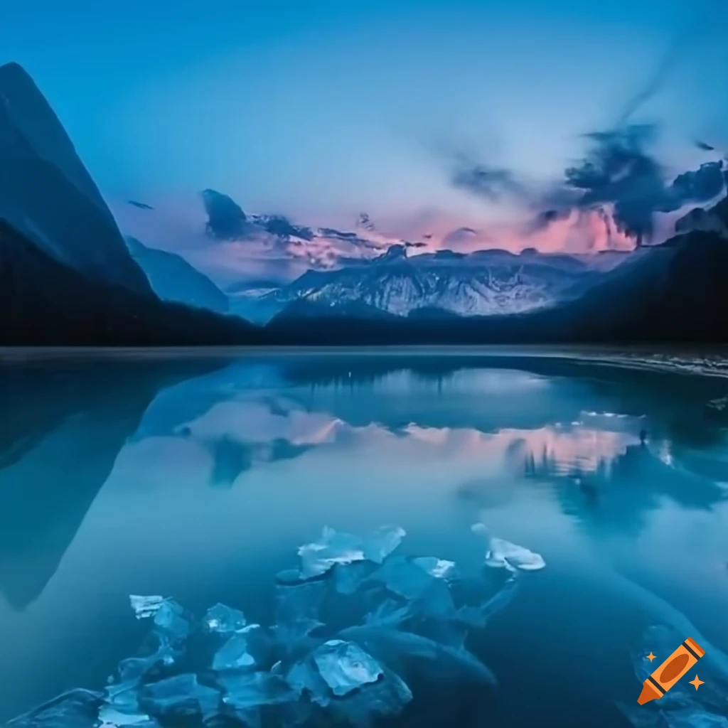 Frozen lake with cracking ice on Craiyon