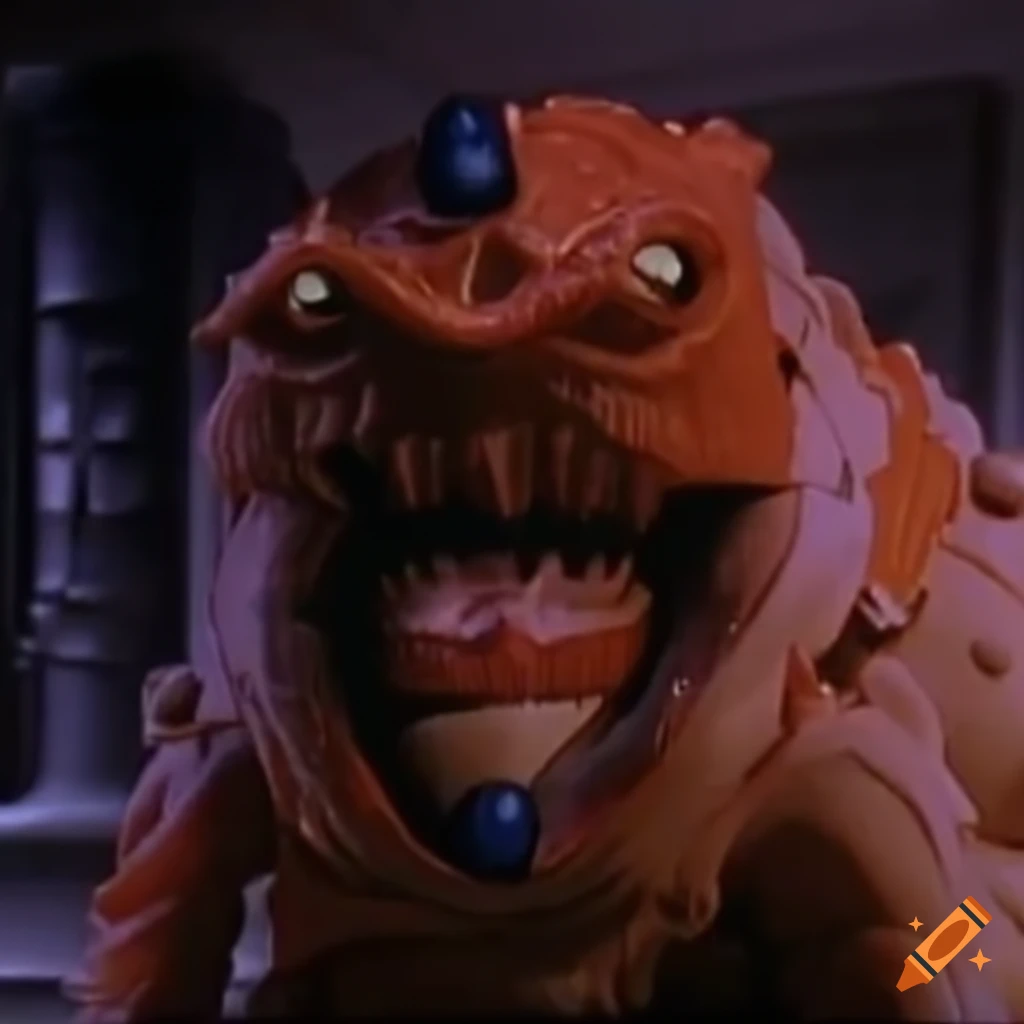 Cute purple demon creature, 80s horror movie screenshot on Craiyon