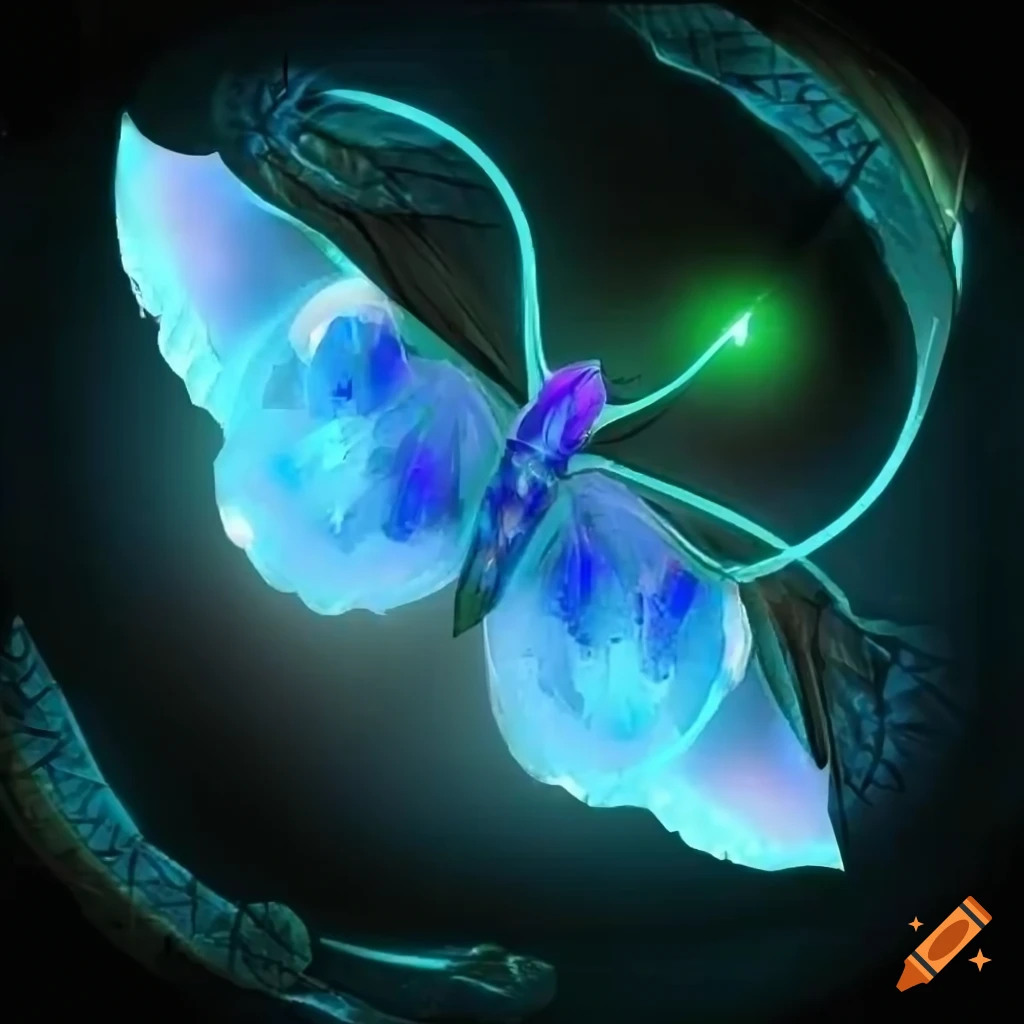 Concept art of a glowing blue crystal moth