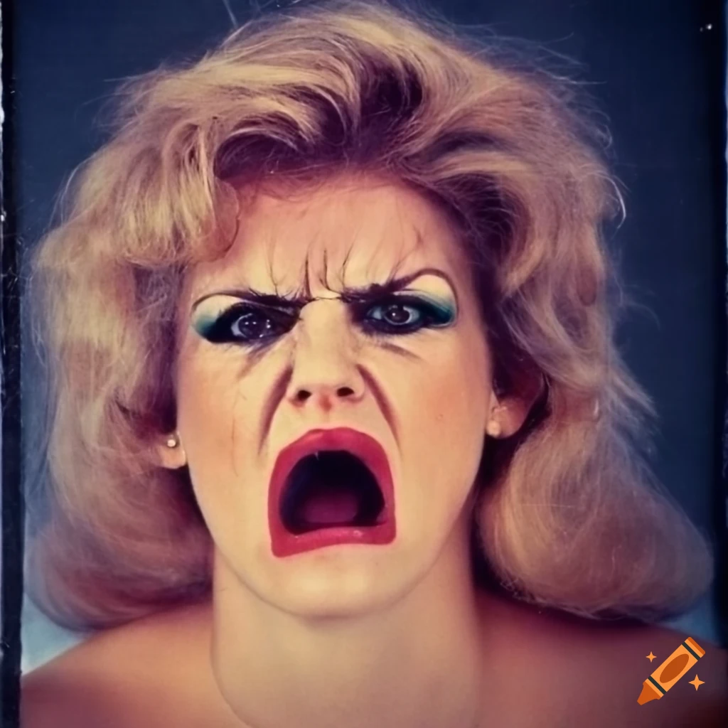 Multicolor vintage photo of a woman with an angry expression on Craiyon