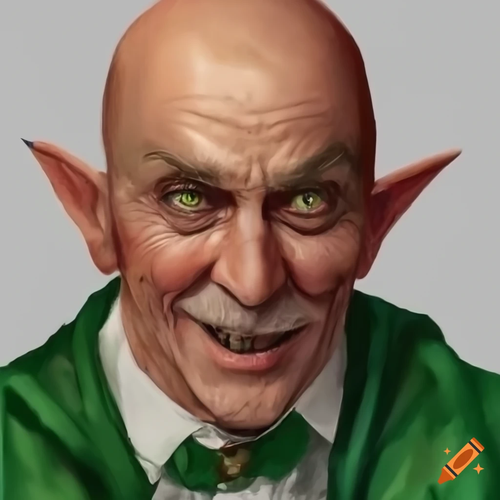 Portrait of an elderly elf with a mischievous grin on Craiyon