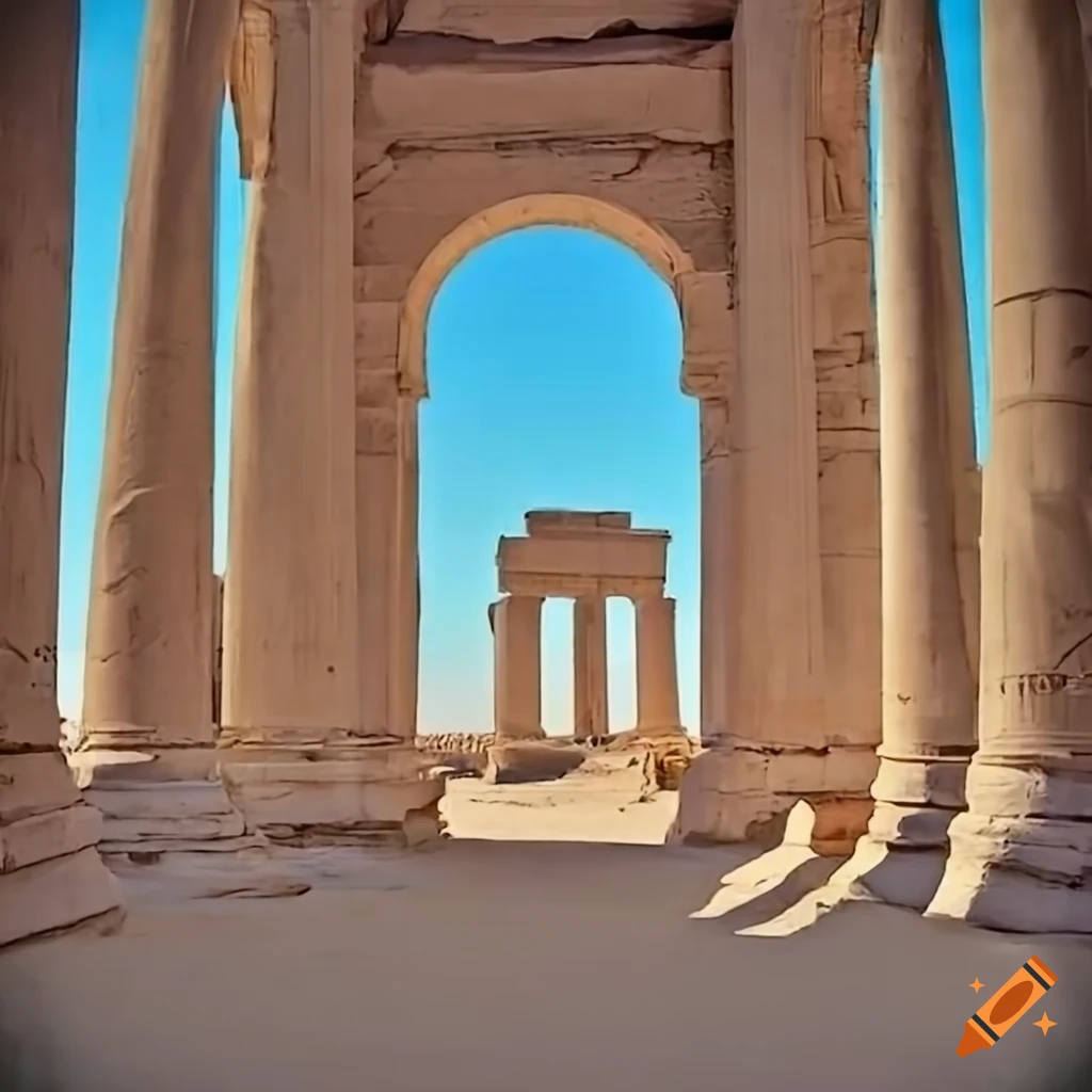 Colonnade and arch in ancient civilization building