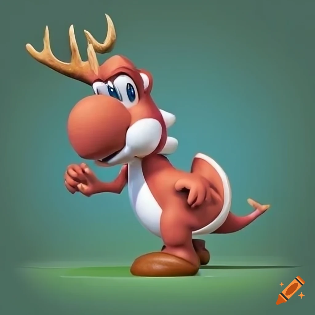Illustration of yoshi with antlers on Craiyon