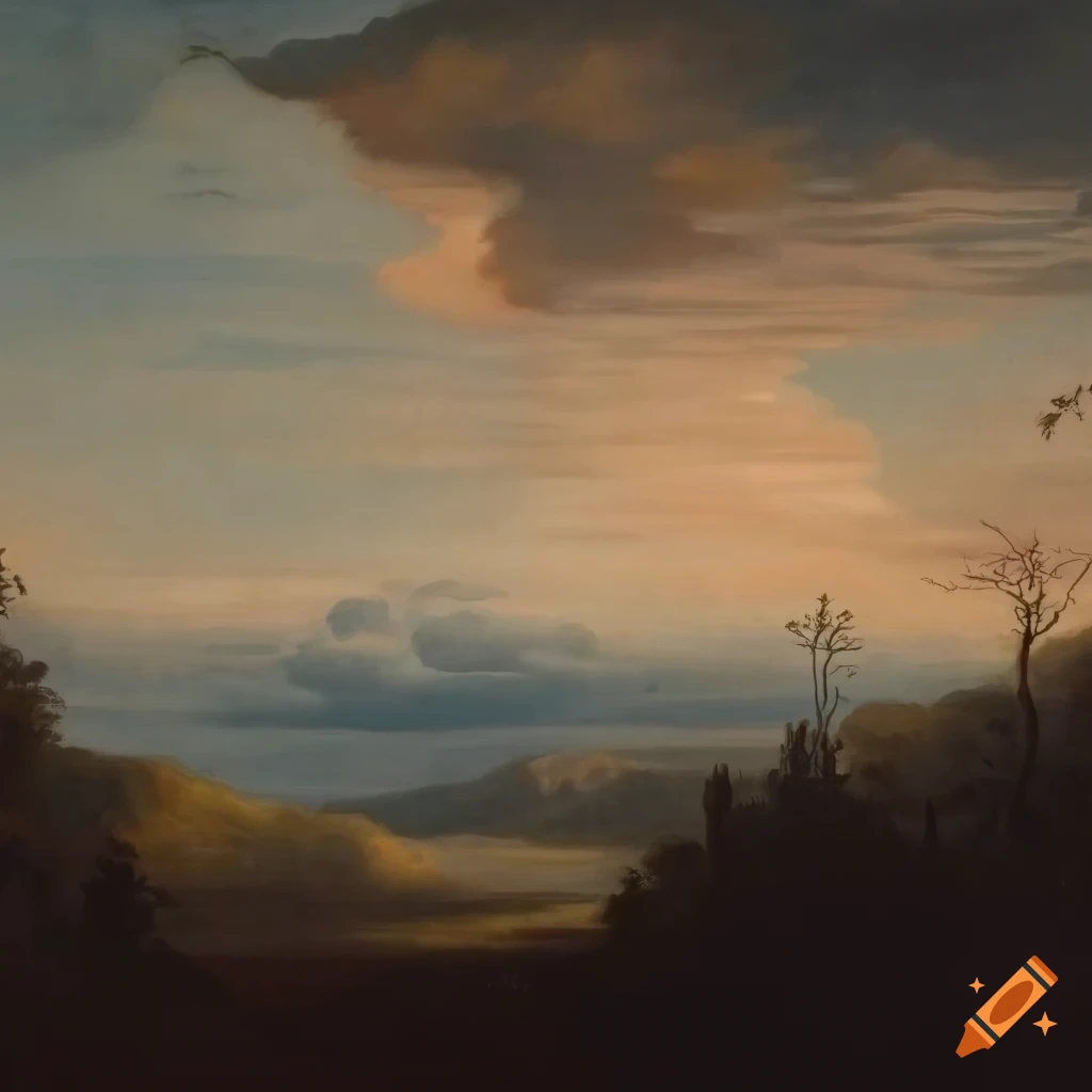 Red landscape with glowing clouds on Craiyon