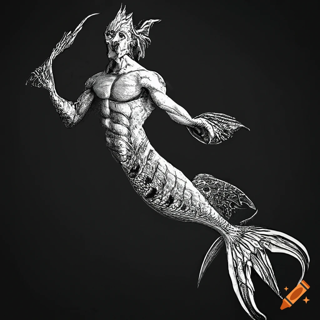 Detailed etching of a merman seadragon on Craiyon