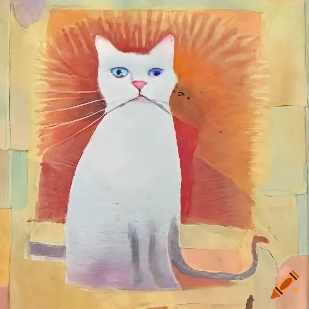 White cat painting inspired by paul klee on Craiyon