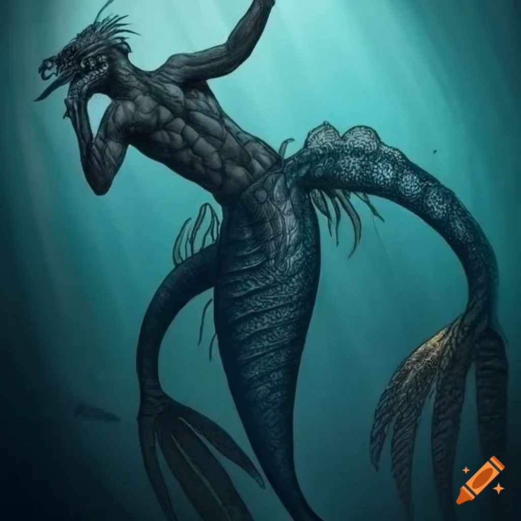 Etching of a detailed isopod merman on Craiyon