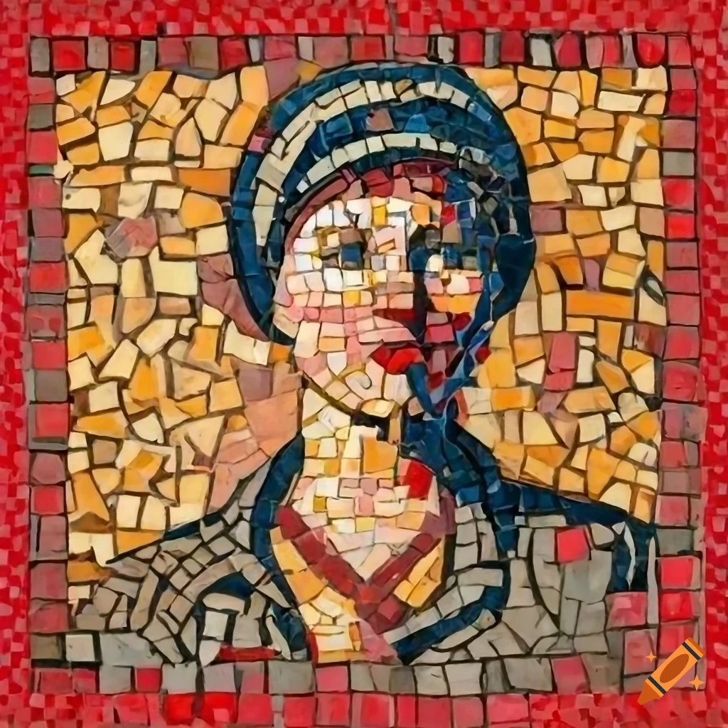 Mosaic depicting a female worker and a duck on Craiyon
