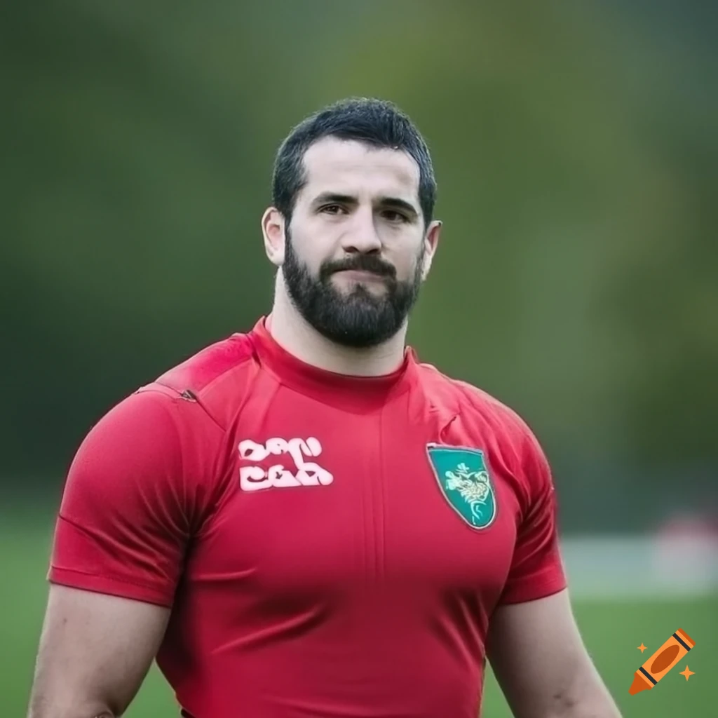 Portrait of a 30-year-old basque rugby player with a moustache on Craiyon