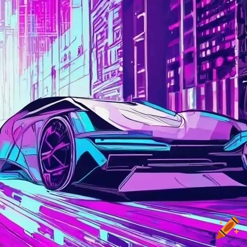 Cyber car gliding in a futuristic city on Craiyon