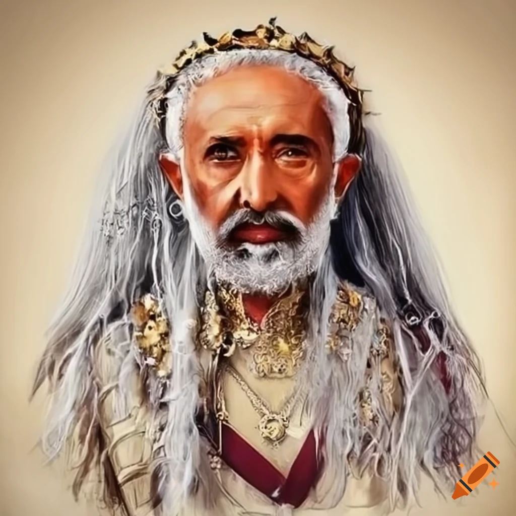 Portrait of haile selassie i with long white hair on Craiyon