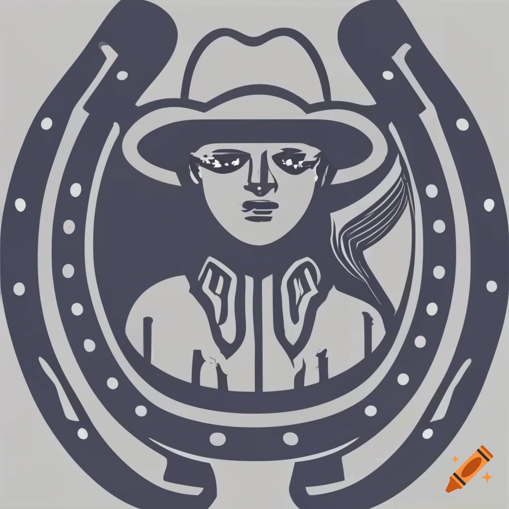 Cowboy face logo with horseshoe design on Craiyon