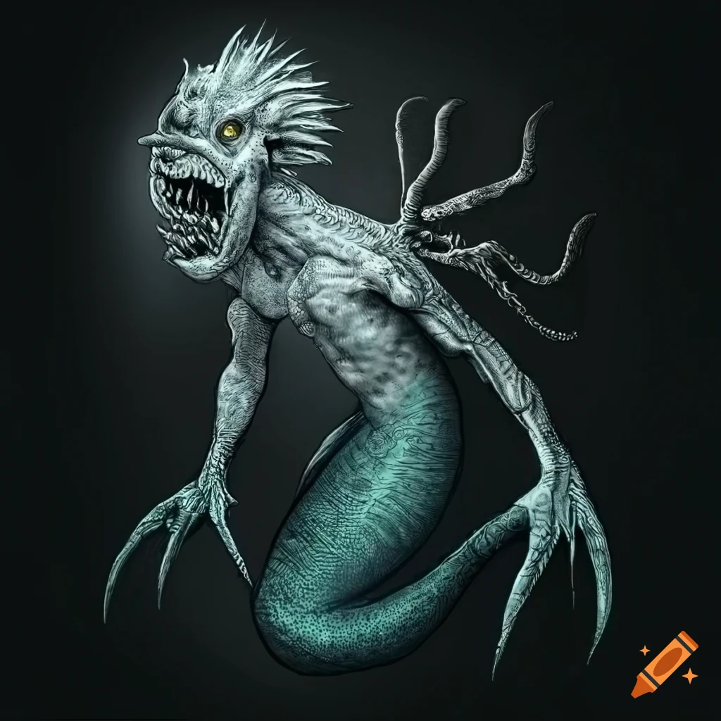 Detailed etching of a prehistoric sea creature on Craiyon