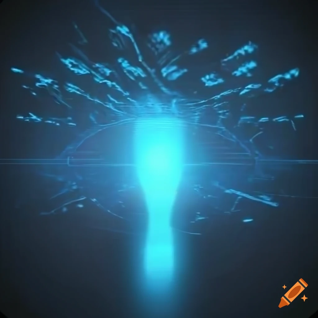 Blue hologram screen cgi rendering on Craiyon