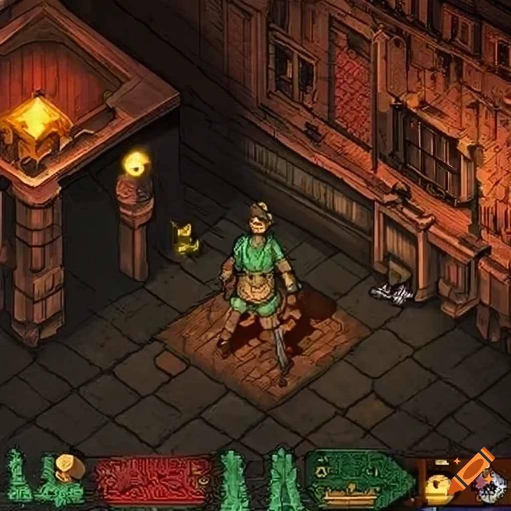 Isometric view of a dark fantasy rpg game
