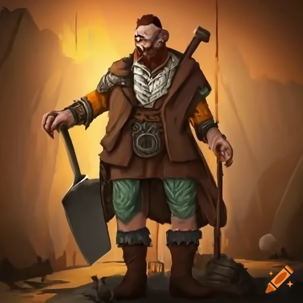 Fantasy miner digging with a shovel on Craiyon