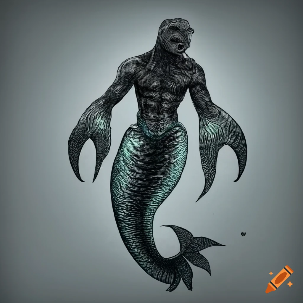 Detailed etching of a prehistoric sea monster