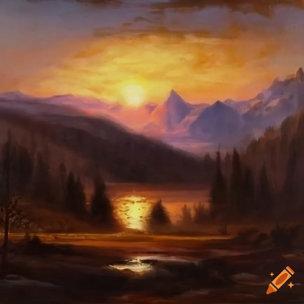 Mountain landscape detailed oil painting on Craiyon