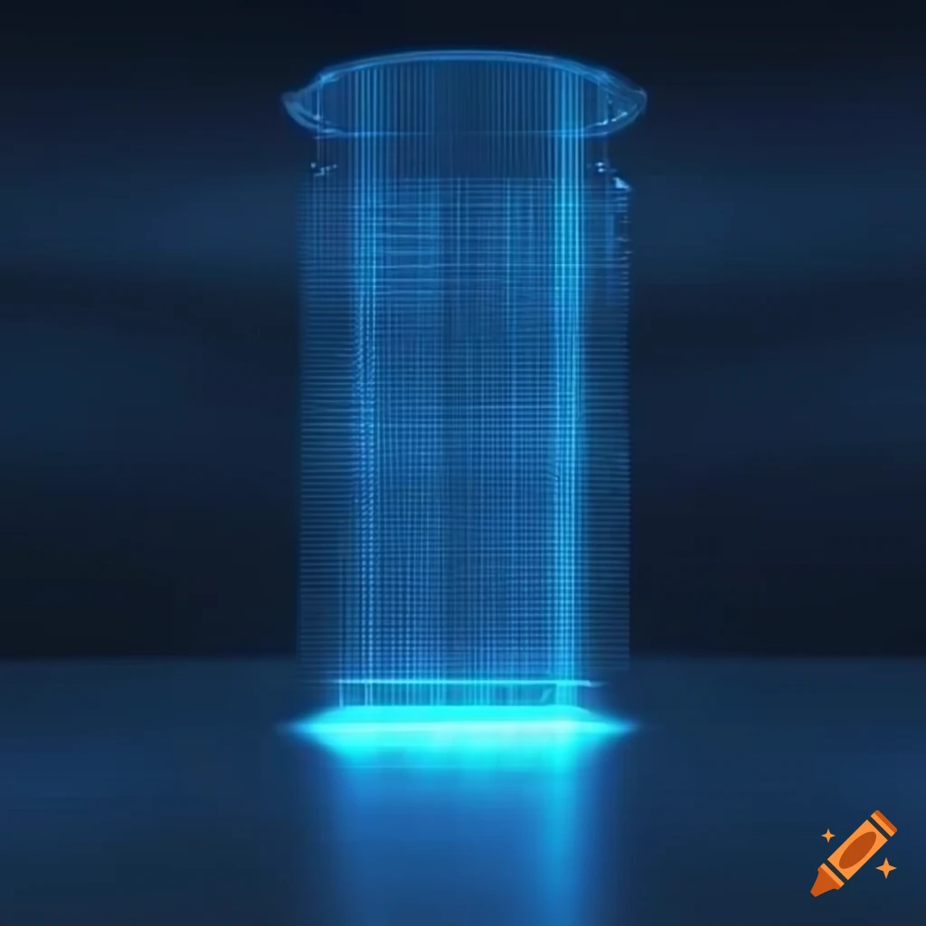 Blue hologram screen cgi rendering on Craiyon