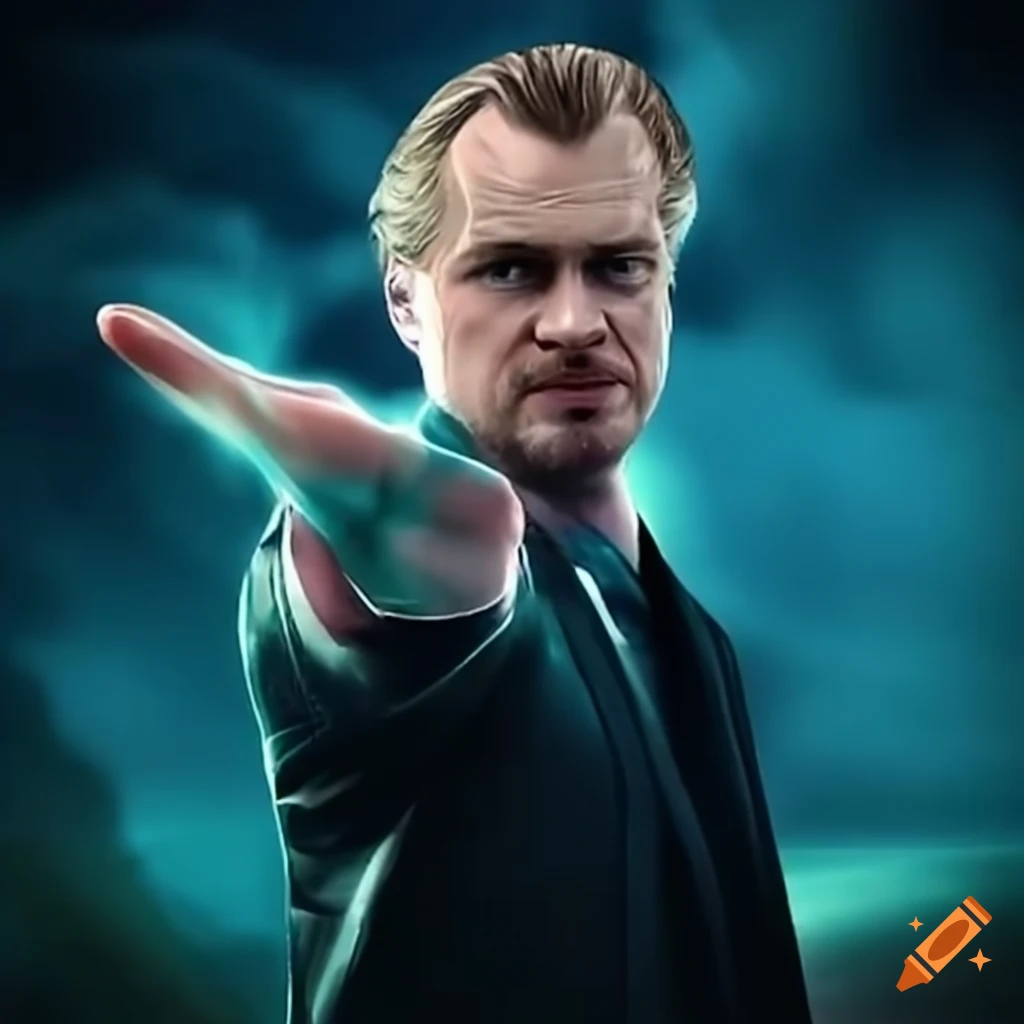 Christopher nolan pointing his hand to the sky