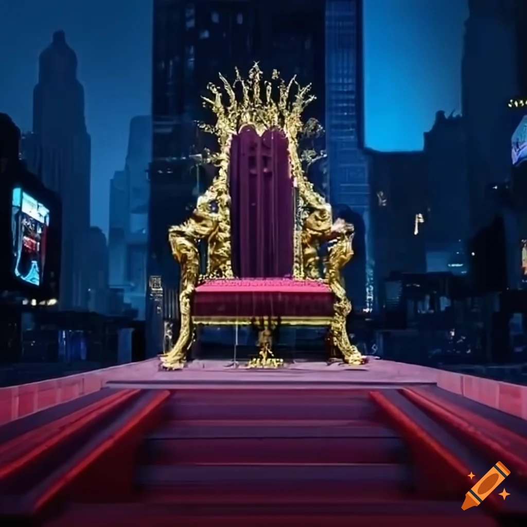 Empty throne with crown in Times Square at night on Craiyon