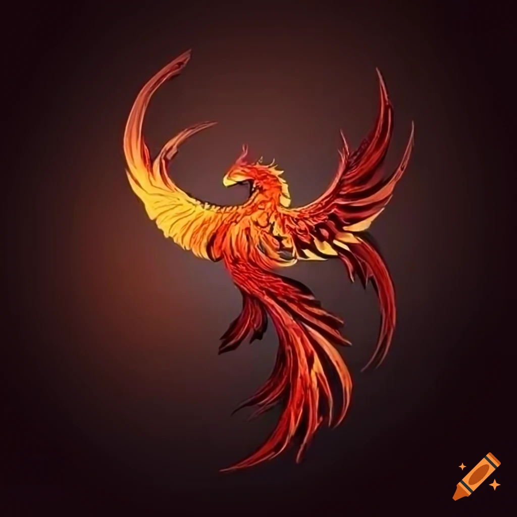 Red and gold phoenix on a coat of arms on Craiyon