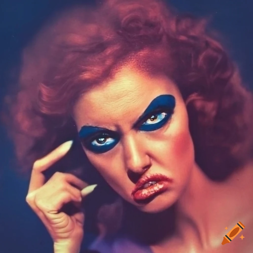 Multicolor vintage portrait of an angry woman on Craiyon