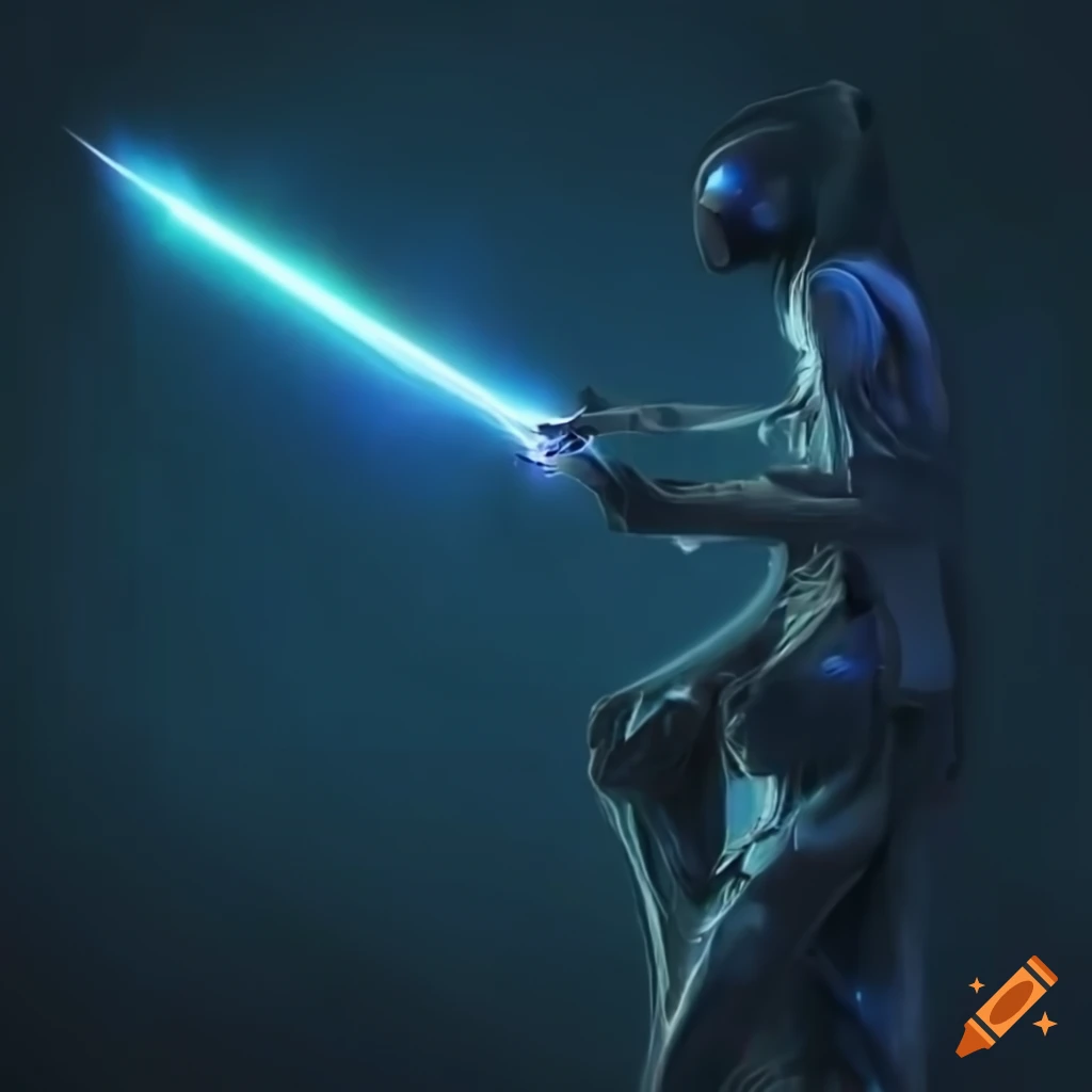 Futuristic ai with a glowing sword in a cosmic setting on Craiyon