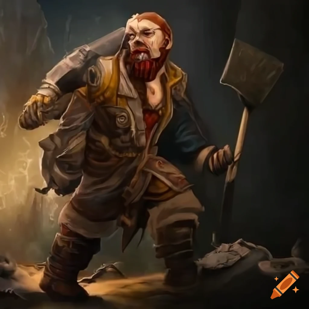 Fantasy miner digging with a shovel