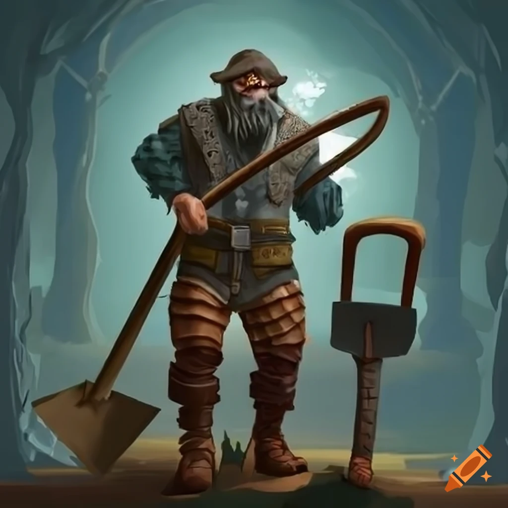 Fantasy miner digging with a shovel