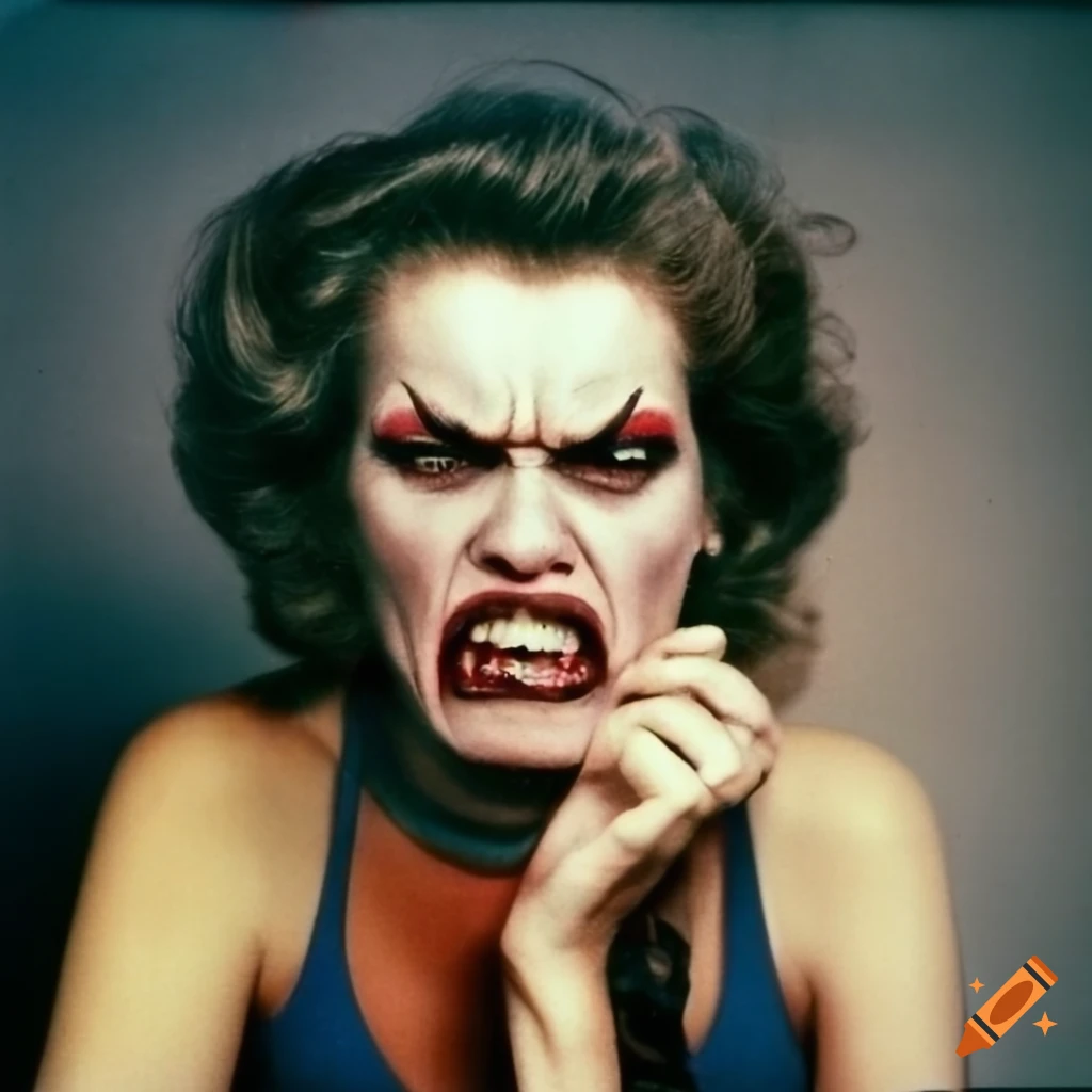 1970s fashion with an angry multicolored female face on Craiyon