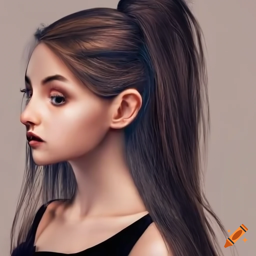 Closeup portrait of a girl with a ponytail and black dress on Craiyon