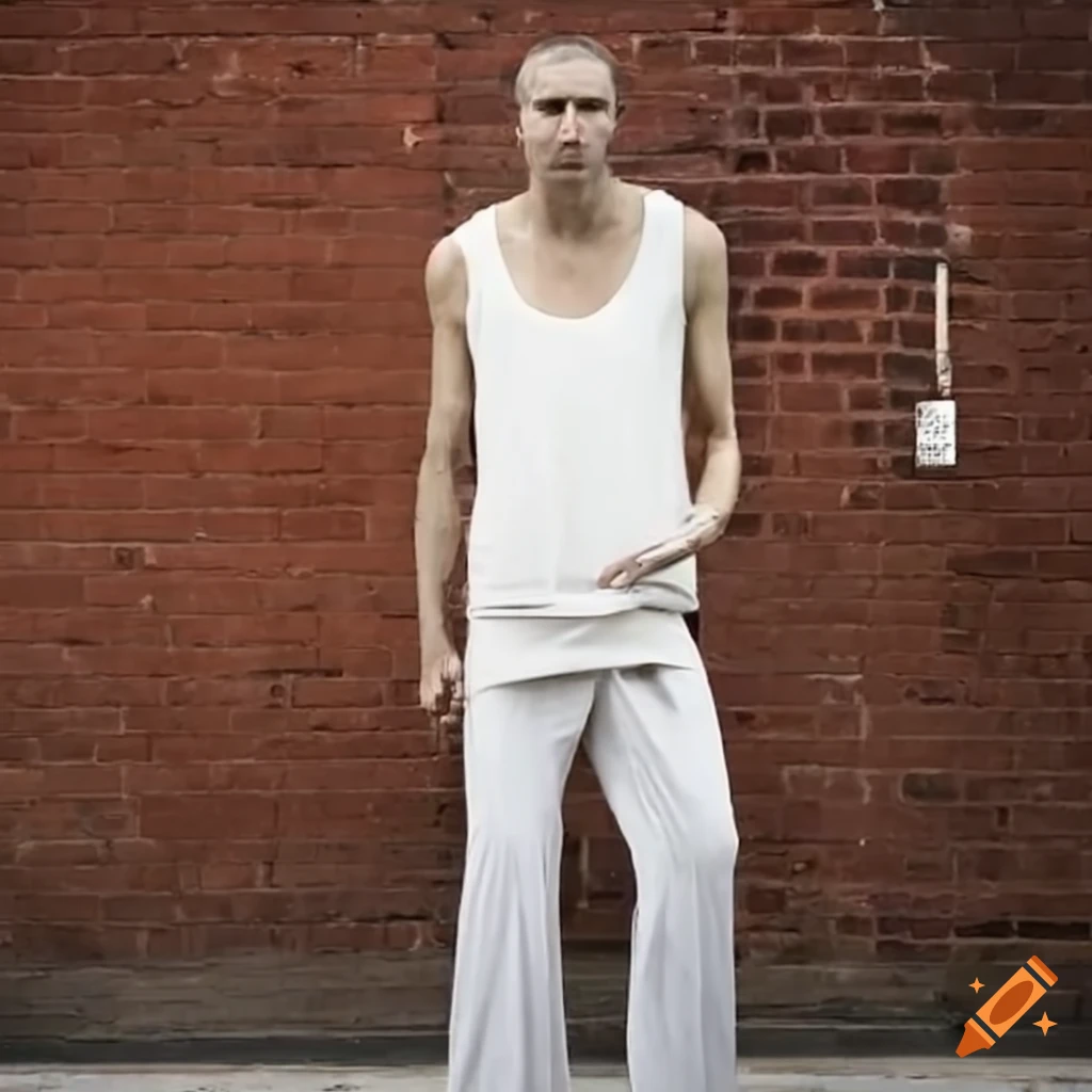 Tall man in a white armless vest on Craiyon