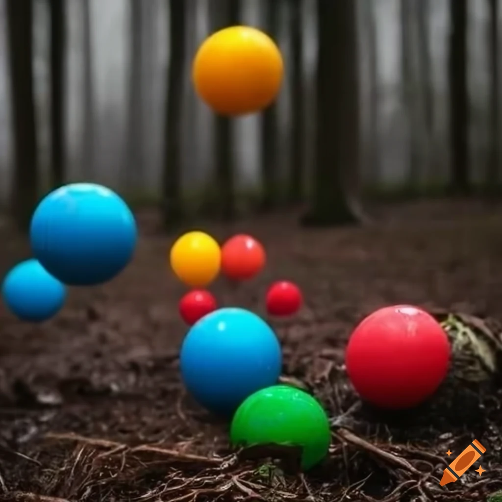 Colorful balls in a forest