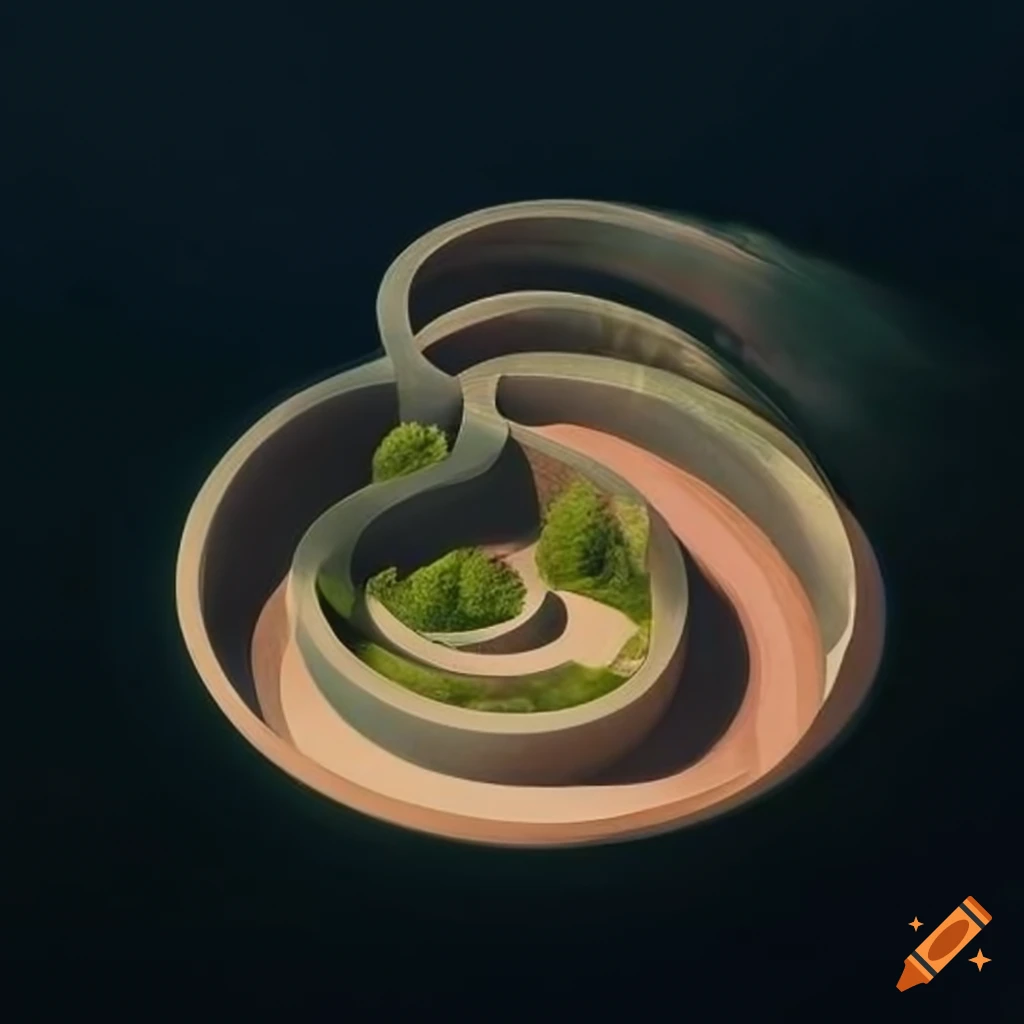 Aerial view of an architecture blending with the city on Craiyon