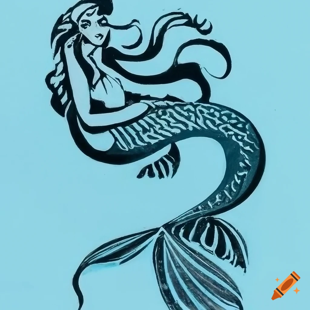 Linocut artwork of a mermaid by luigi amato on Craiyon