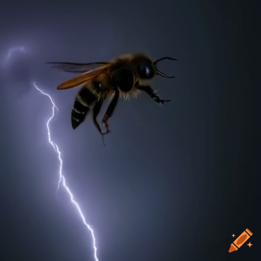 Image of a bee flying through changing weather on Craiyon