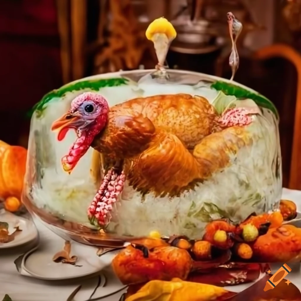 Vintage Thanksgiving turkey in aspic centerpiece on Craiyon
