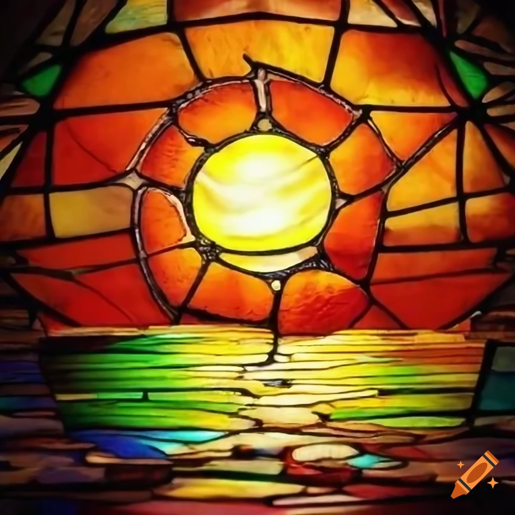 Stained glass art of the sun on Craiyon