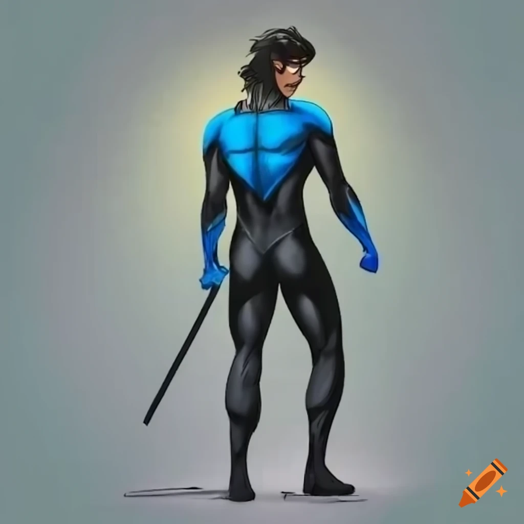 Rear view of nightwing dressed as a teen student on Craiyon