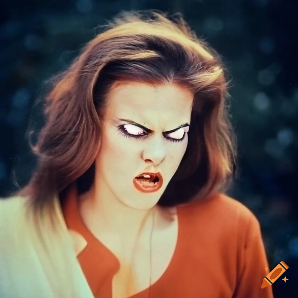 1970s fashion with an angry multicolored female face on Craiyon