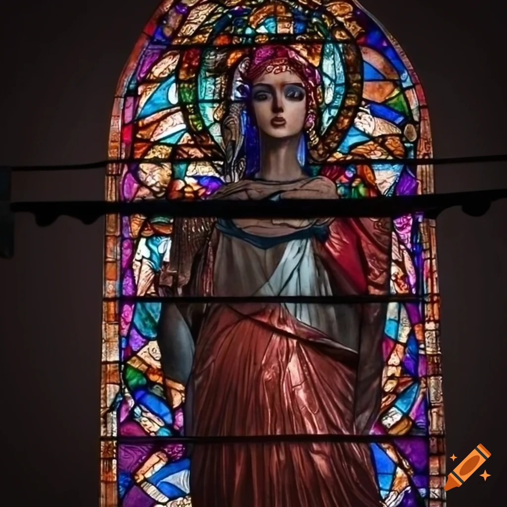 Stained glass artwork of lady justice on Craiyon