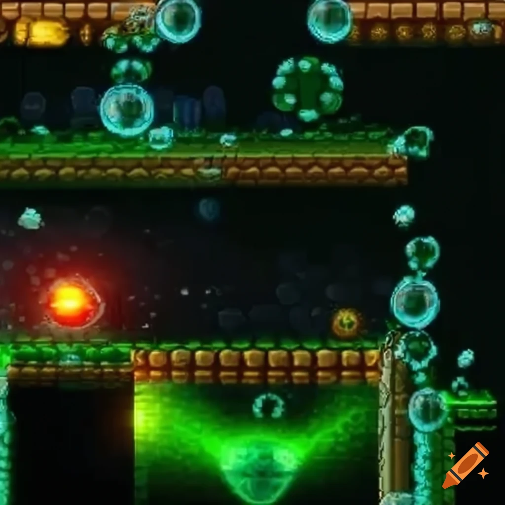 Melting bubble tiles in a 2d platform game on Craiyon