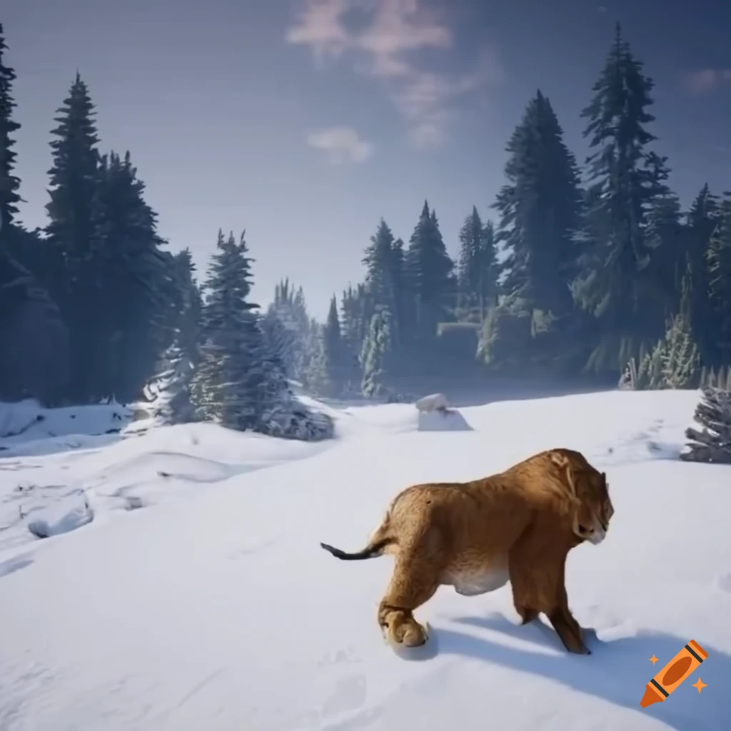 Brown liger in a snowy landscape on Craiyon