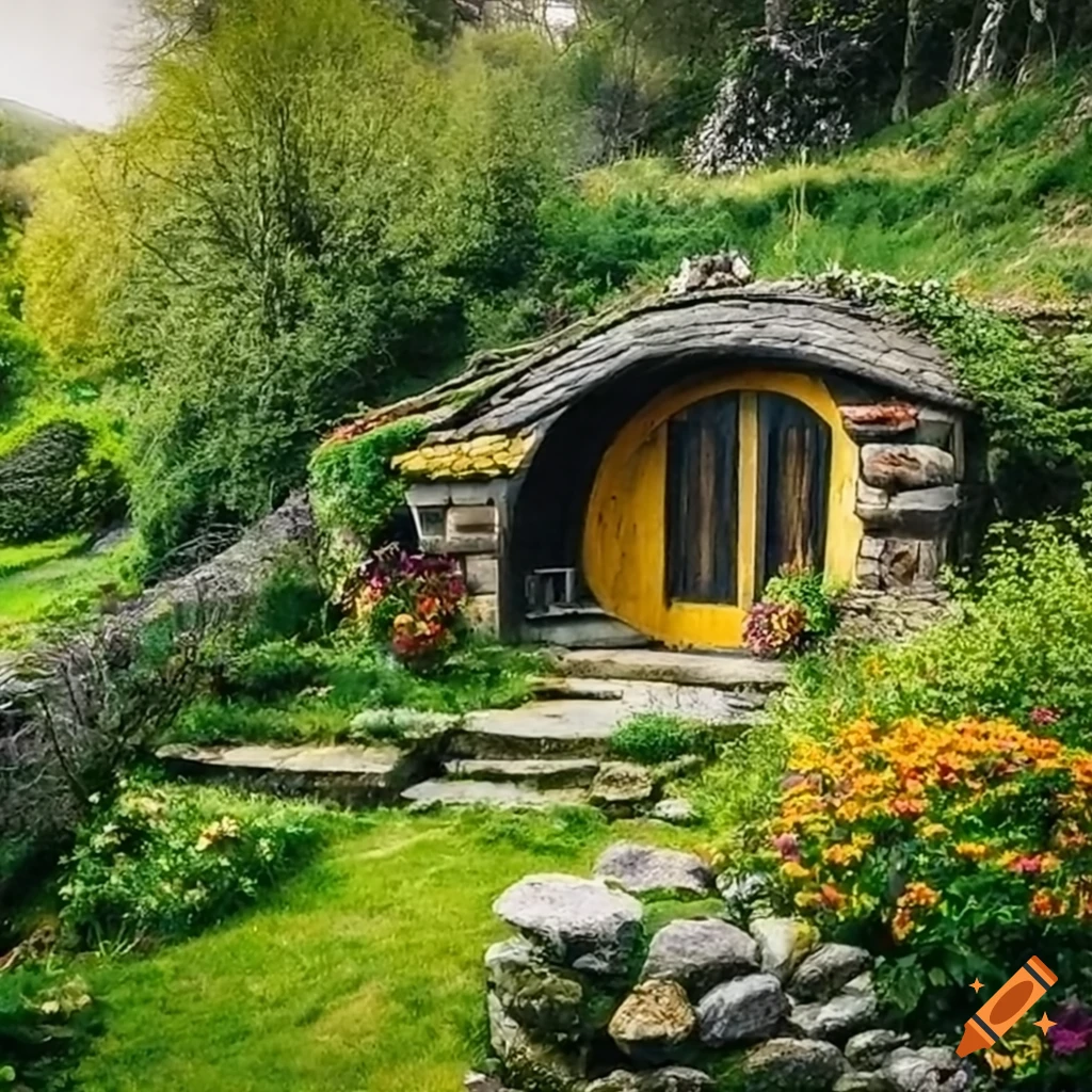 Stone hobbit house on Craiyon