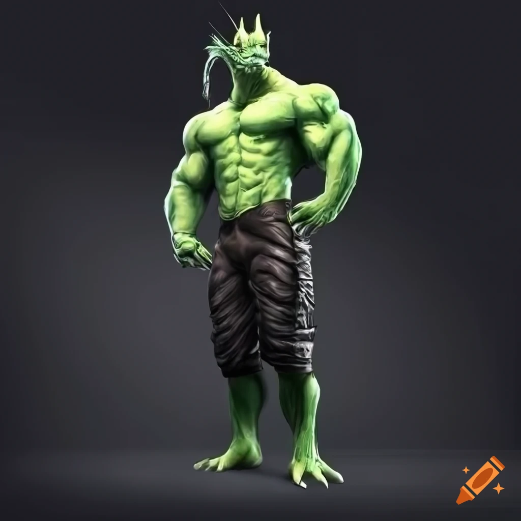 Detailed portrait of a dragon bodybuilder