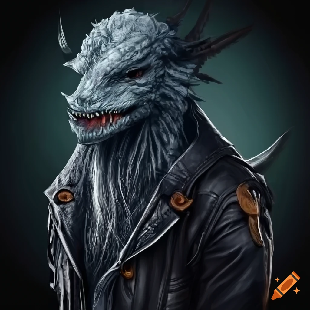 Image of a cool dragon with a beard and leather jacket on Craiyon