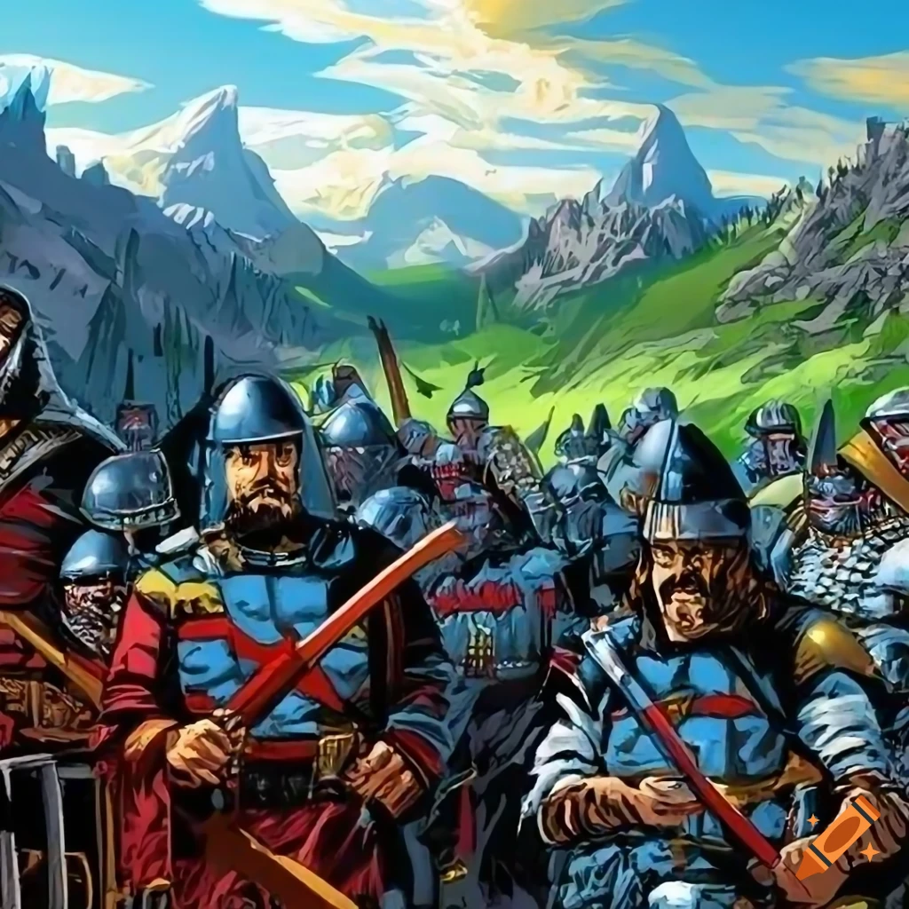 Illustration of byzantine soldiers exploring north america